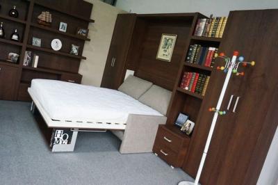 China Hotel Use Double Wall Bed with Sofa and Bookshelf , E1 Grade Material Brown Color for sale