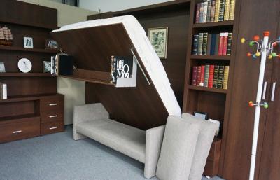 China E1 MDF  Melamine Pulled Down Modern Wall Bed , Murphy Wall Bed With Bookshelf for sale
