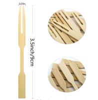 China biodegradable Double Prong Mini Bamboo Appetizer Forks 3.5 Inch for sale