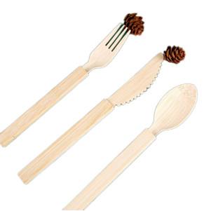 Cina forcelle di legno biodegradabili di picnic della coltelleria di bambù eliminabile amichevole di 17cm Eco in vendita