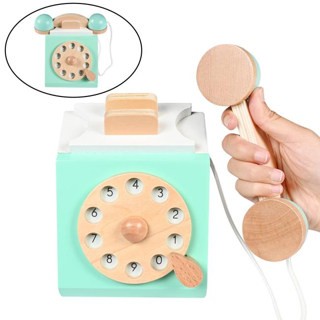 Il telefono automatico antico d'annata finge il gioco Montessori Edcuation iniziale interattivo Toy Role Play di legno per i bambini