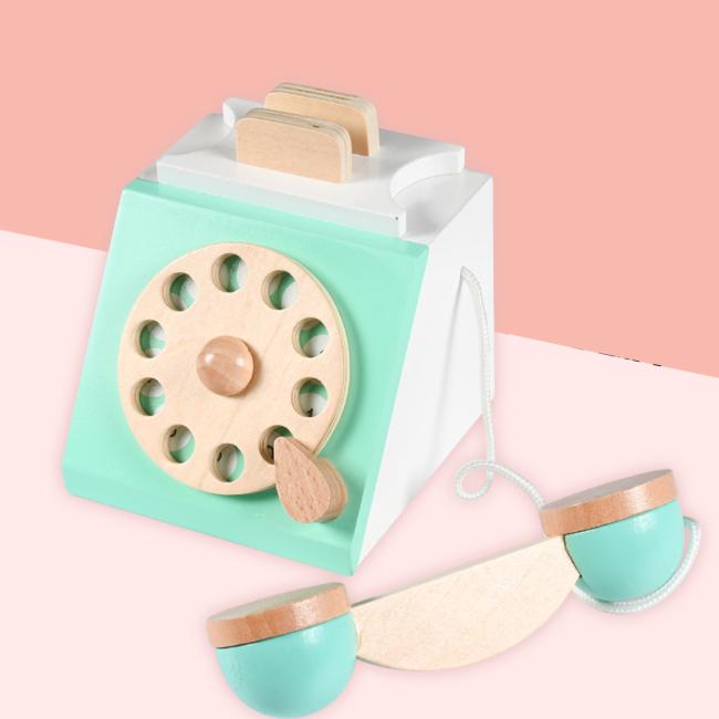 Il telefono automatico antico d'annata finge il gioco Montessori Edcuation iniziale interattivo Toy Role Play di legno per i bambini