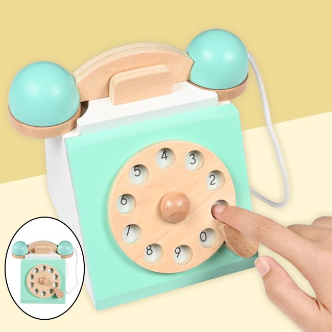 Il telefono automatico antico d'annata finge il gioco Montessori Edcuation iniziale interattivo Toy Role Play di legno per i bambini