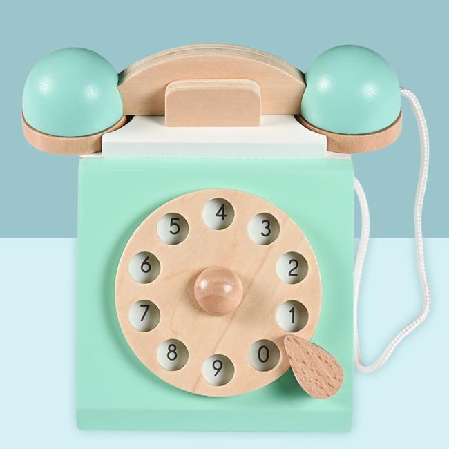 Il telefono automatico antico d'annata finge il gioco Montessori Edcuation iniziale interattivo Toy Role Play di legno per i bambini