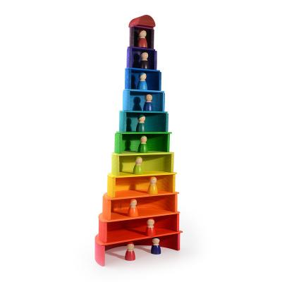Cina Scultura di legno naturale del laser del bambino dell'impilatore dell'arcobaleno del gioco 60cm in vendita