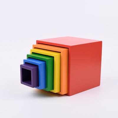 China Baby 15cm Brug Houten Bouwstenen Toy Nesting Rainbow Block Set Te koop