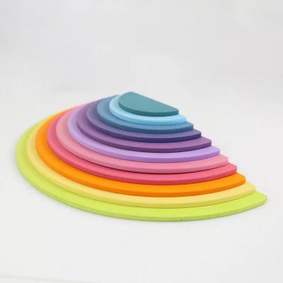China Baby 15cm Brug Houten Bouwstenen Toy Nesting Rainbow Block Set Te koop