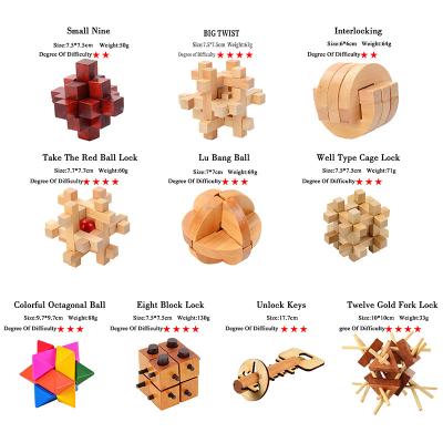 Cina Gioco di legno di puzzle di quoziente d'intelligenza di Kong Ming Puzzles Set Luban Lock per il giocattolo adulto del gioco di grado dei livelli di Brain Teaser 3 dell'uccisore di tempo dei bambini in vendita