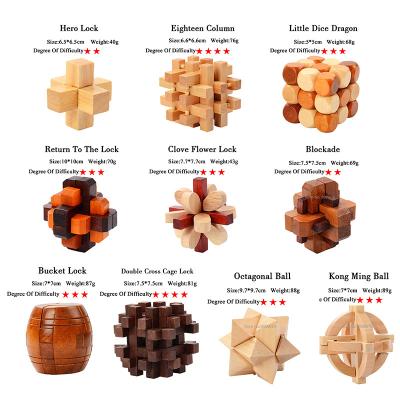 Cina Gioco di legno di puzzle di quoziente d'intelligenza di Kong Ming Puzzles Set Luban Lock per il giocattolo adulto del gioco di grado dei livelli di Brain Teaser 3 dell'uccisore di tempo dei bambini in vendita