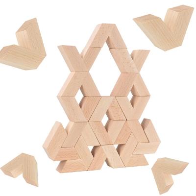 Cina blocchetti d'impilamento educativi di legno di Unpaint Montessori del grande delle particelle elementari 3D di forma di v 16pcs bambino di legno naturale dei giocattoli a in vendita