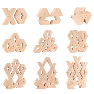 Cina blocchetti d'impilamento educativi di legno di Unpaint Montessori del grande delle particelle elementari 3D di forma di v 16pcs bambino di legno naturale dei giocattoli a in vendita