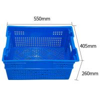 China Plastic Dislocation Moving Basket Fruit Vegetable Crate 605x430x350mm Nestable Stackable for sale