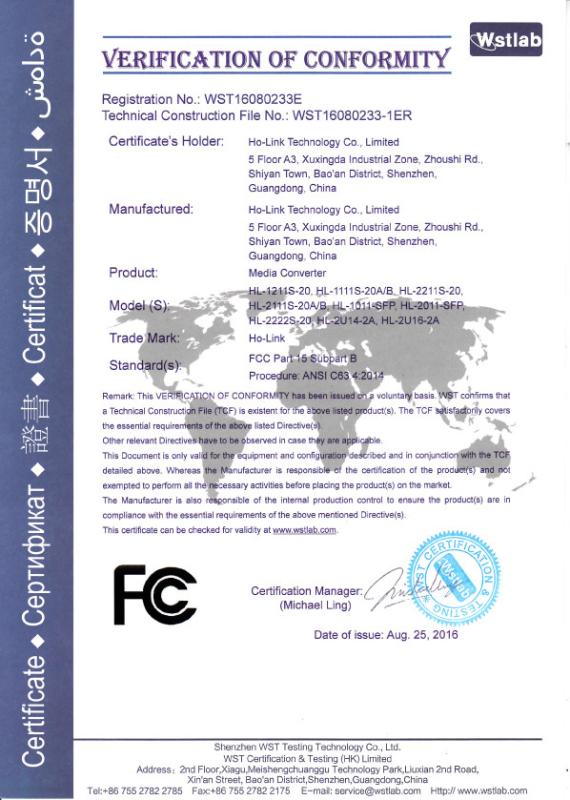 FCC - Ho-link Technology Co., Limited