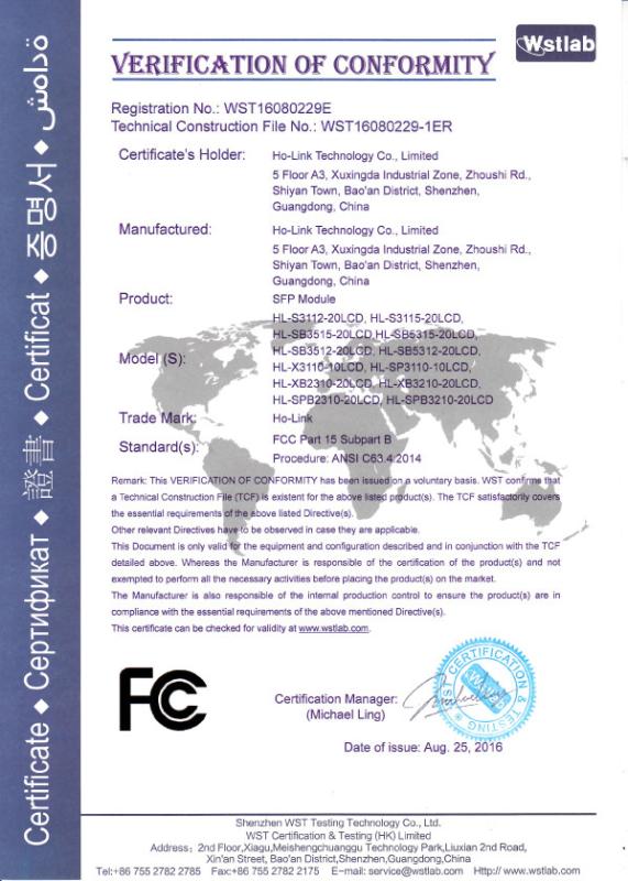 FCC - Ho-link Technology Co., Limited