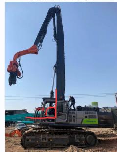 China Custom Hydraulic Excavator Pile Driving Arm , Long Reach Foundation Drilling Boom for sale