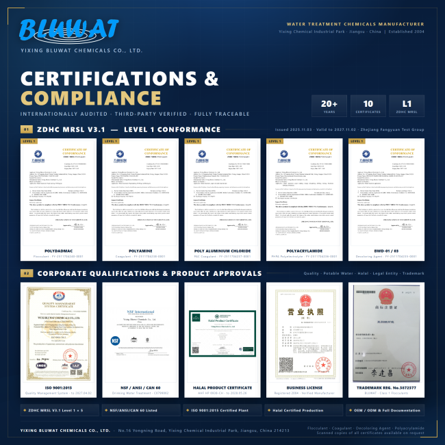 Bluwat Chemicals certifications and compliance