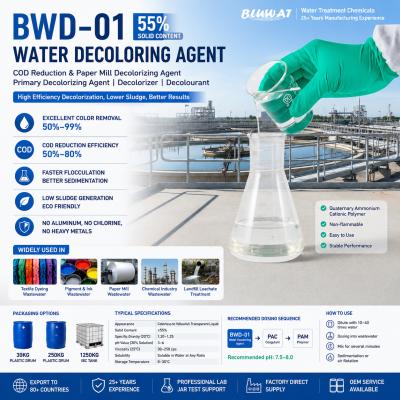 China Bwd-01 Cod Reduction & Paper Mill Decolorizing Agent Primary Decolorizing Agent Decolorizer Decolourant Water Decoloring Agent for sale