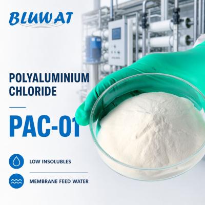 China 0.1% Max. Insolubles White Powder 25kg Bag PAC-01 Polyaluminium Chloride for Membrane Feed Water for sale