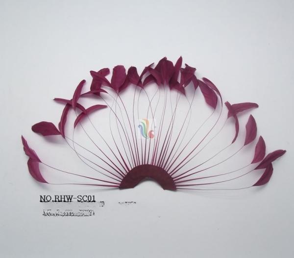 Millinery Supplies Striped Coque Feather Hand Fan 15x15cm Length