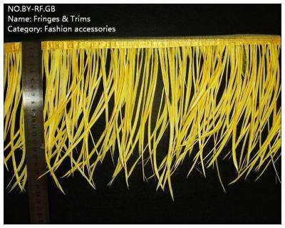 China Geverfde Spiky Goose Biot Feather Fringe Trim met Satin Ribbon Tapes Kippenveer Te koop