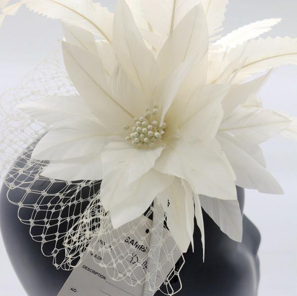Quality 15x30cm Stripped Goose Feather Flower , White Feather Headpiece Millinery Supplies for sale