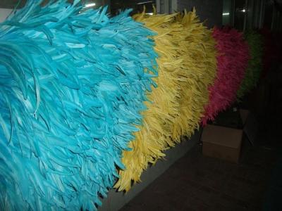 China Feest decoratie lint satin twee kleuren kleur kip veer randje trim 12-14 inch Te koop