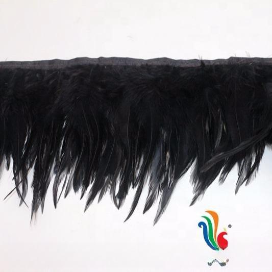 Quality Dyed Pattern Black Satin Hackle Feather Fringe Trim for Party Decoration 4-6inch for sale