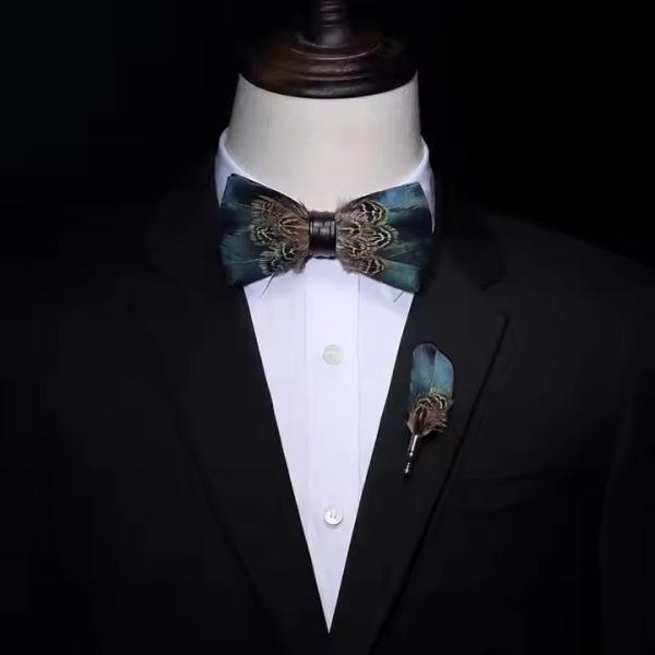 Custom Handmade Natural Peacock Feather Bow Tie Brooch Lapel Pin For Men Gift Wedding Party Necktie Costume Clothing Accessory