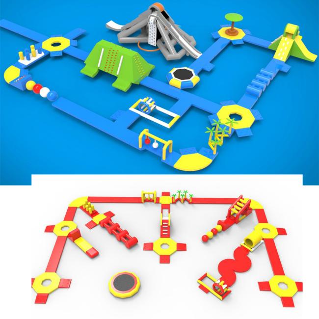 Modular Inflatable Water Park with Floating Obstacles Slides And Climbing Zones for Lake Resort Beach And Aqua Park Projects