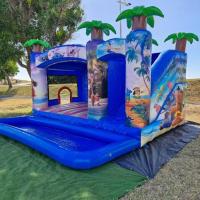 Quality Inflatable Bounce House Combo With Water Pool Slide And Palm Tree Theme Designed for sale