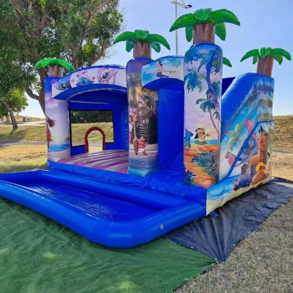 Quality Inflatable Bounce House Combo With Water Pool Slide And Palm Tree Theme Designed for Backyard Parties Carnivals Park Activities And Commercial Rental Operations for sale