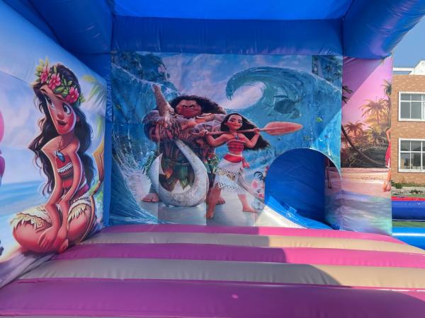 Quality Inflatable Bounce House Combo With Water Pool Slide And Palm Tree Theme Designed for sale