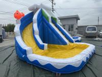 China Double Dolphins Inflatable Floating Water Slide 0.9mm PVC Large Slide with Pool for sale