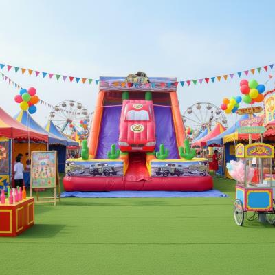 China Popular Commercial Double lane Inflatable Water Slide Land Race Car Water Park Slide with Pool for Party Rental Business for sale