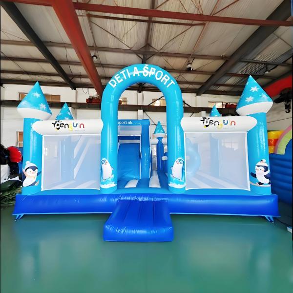 Quality Winter Inflatable Bounce Slide Combo Frozen Penguin Theme Giant Funland Jump House Party Game Holiday Outdoor Playground for sale