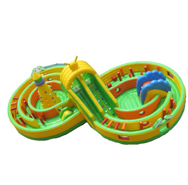 Quality New Inflatable Commercial Park Playground Equipment '8' Shape Barrier Slide Castle Inflatable Obstacle Course for sale