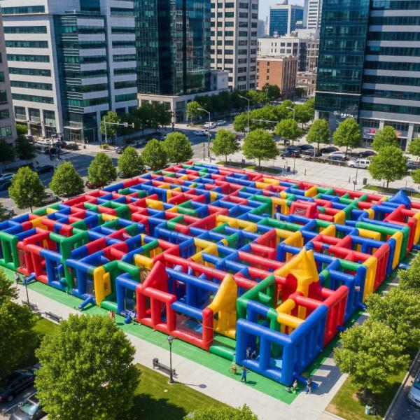 Quality Giant Inflatable Maze 100x100ft Outdoor Fun City Custom Inflatable Amusement Park Large Commercial Playground Party Events for sale