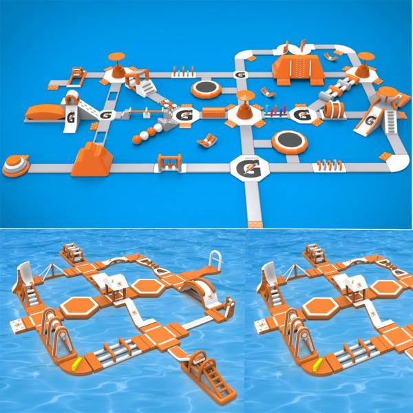 Quality Modular Inflatable Water Park with Custom Floating Obstacle Course Slides for sale