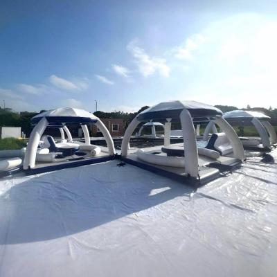 China Custom Outdoor Inflatable Floating Island Water Leisure Platform Inflatable Floating Mat With Tent Inflatable Floating Dock Tent for sale