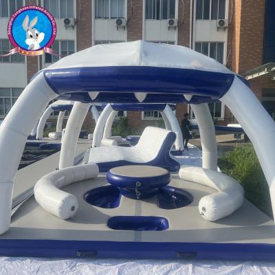 China New Design Wholesale Inflatable Floating Dock Floating Tent Aqua Party Floating Island Tent Removable for sale