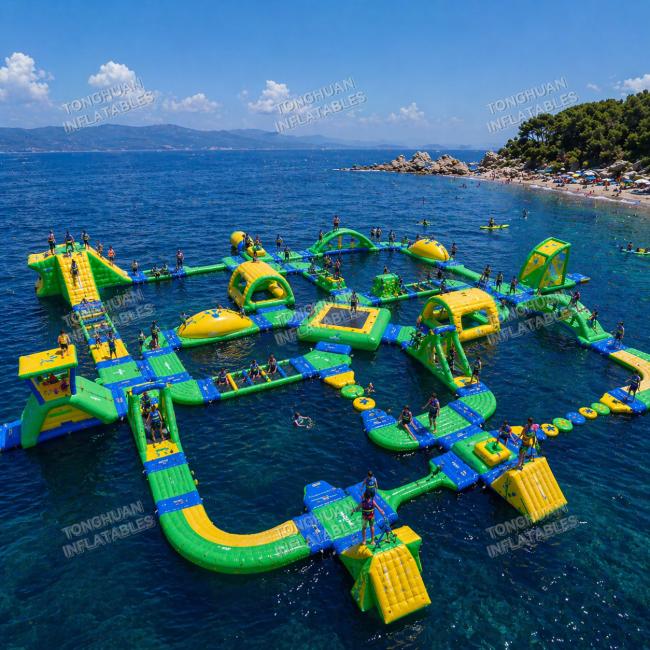 Detailed view of water slide and climbing features