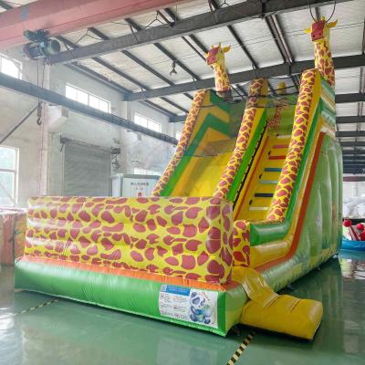 China Custom Giraffe Inflatable Slide Large Animal Theme Playground with Climbing Lane High Slide Structure Safety Netting Commercial Rental Event Equipment for sale