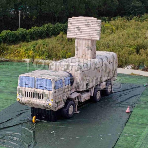 Quality Custom Inflatable Radar Vehicle Decoy with Raised Rectangular Antenna Panel Detailed Truck Body and Camouflage Printing for Training Display Projects for sale