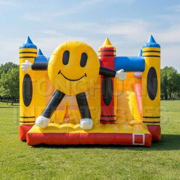Quality Custom Inflatable Bounce House with Slide and Smiley Theme for Children Events Parks and Commercial Projects for sale