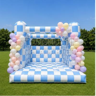 China Luxury White Inflatable Bounce House with Elegant Pastel Checkerboard Design for Weddings Baby Showers Birthday Parties and Event Rentals for sale