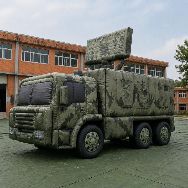 Quality Custom Inflatable Mobile Radar Command Vehicle Decoy with Camouflage Printing Multi Axle Body and Raised Array for sale