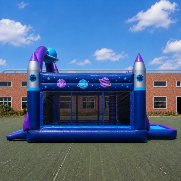 Quality Commercial Space Explorer Inflatable Trampoline and Slide Combo with Safety Mesh for sale