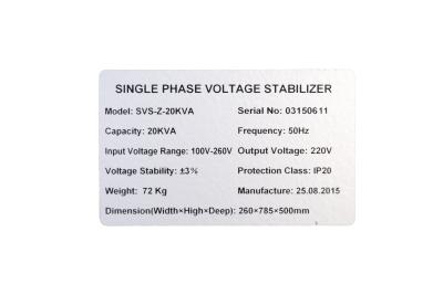 China Digital LED Automatic Voltage Stabilizer 20KVA 100V 260V AC 220V for sale