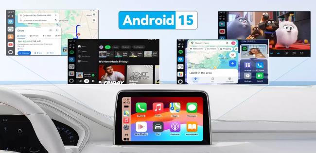 Android 15 interface on car display