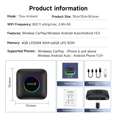 Cina Adattatore Wireless Ai Box 4+64gb Carplay Android Auto AI Box Dongle Bluetooth 4.2 5.0 in vendita